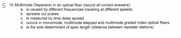 Solved 5 10. Multimode Dispersion in an optical fiber | Chegg.com