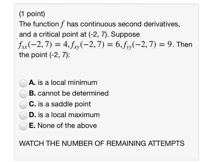 Solved (1 point) The function f has continuous second | Chegg.com