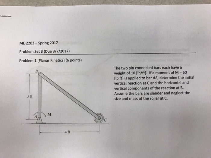 Solved The two pin connected bars each have a weight of 10 | Chegg.com