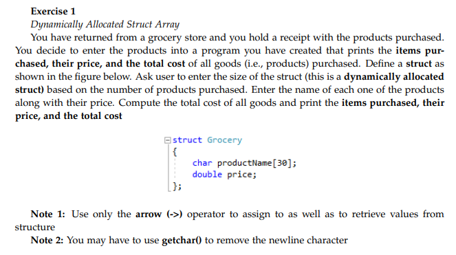Solved Exercise 1 Dynamically Allocated Struct Array You | Chegg.com