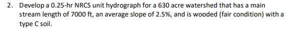 Solved 2. Develop a 0.25-hr NRCS unit hydrograph for a 630 | Chegg.com