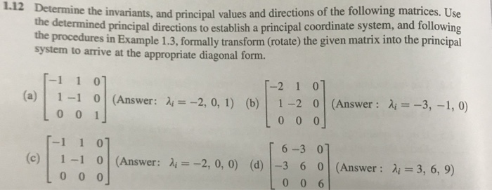 Solved ne the invariants, and principal values and | Chegg.com