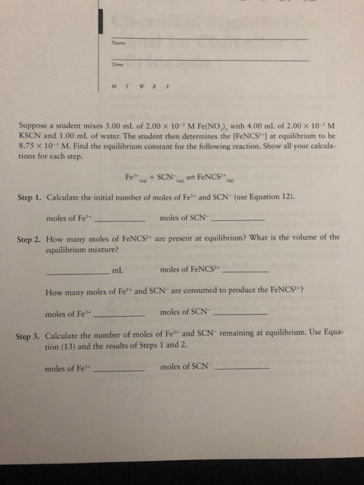 Solved Name Tme MTWR F Suppose a student mixes 5.00 mL of | Chegg.com