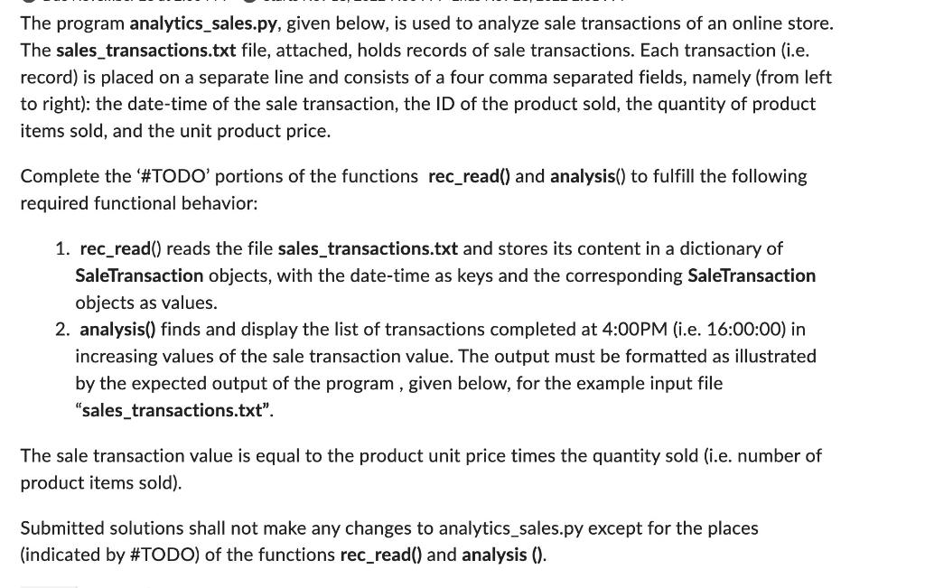 Solved The program analytics_sales.py, given below, is used | Chegg.com