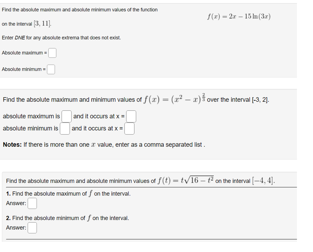 Solved Find the absolute maximum and absolute minimum values | Chegg.com