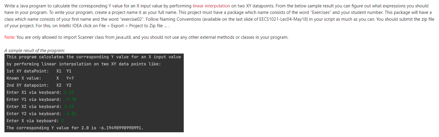 Solved Write a Java program to calculate the corresponding Y | Chegg.com