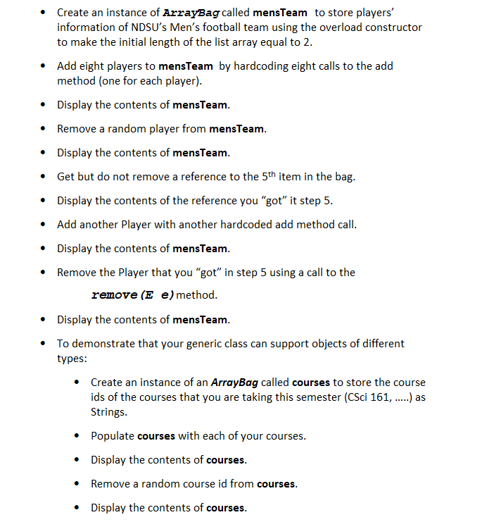 Solved Can someone create the bag interface, redo the scores | Chegg.com