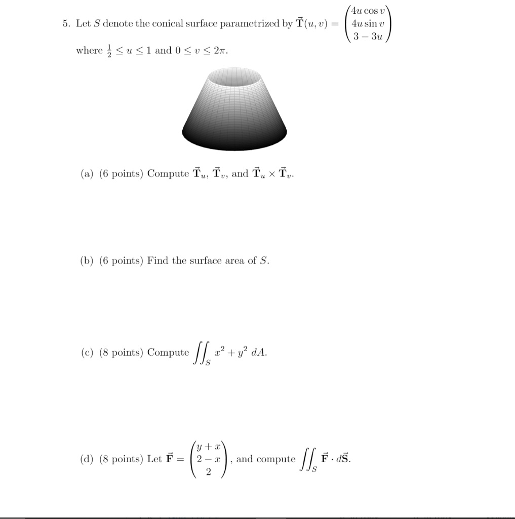 Solved 5. Let S denote the conical surface parametrized by | Chegg.com