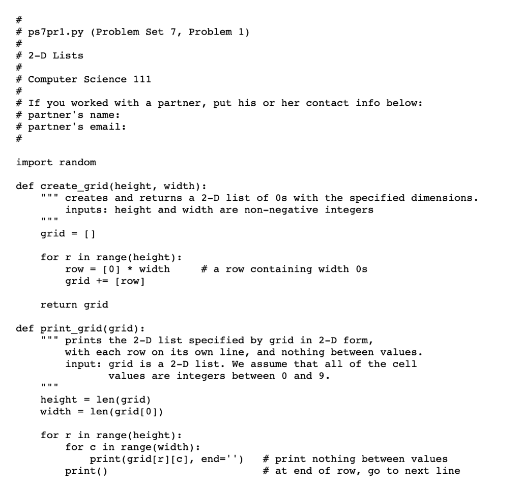 Solved Problem 1: 2-D lists 20 points; pair-optional See the | Chegg.com