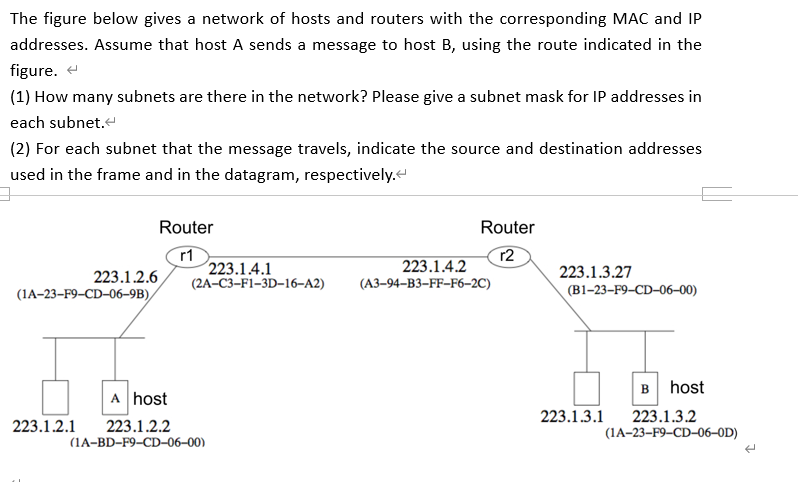 Solved The figure below gives a network of hosts and routers | Chegg.com