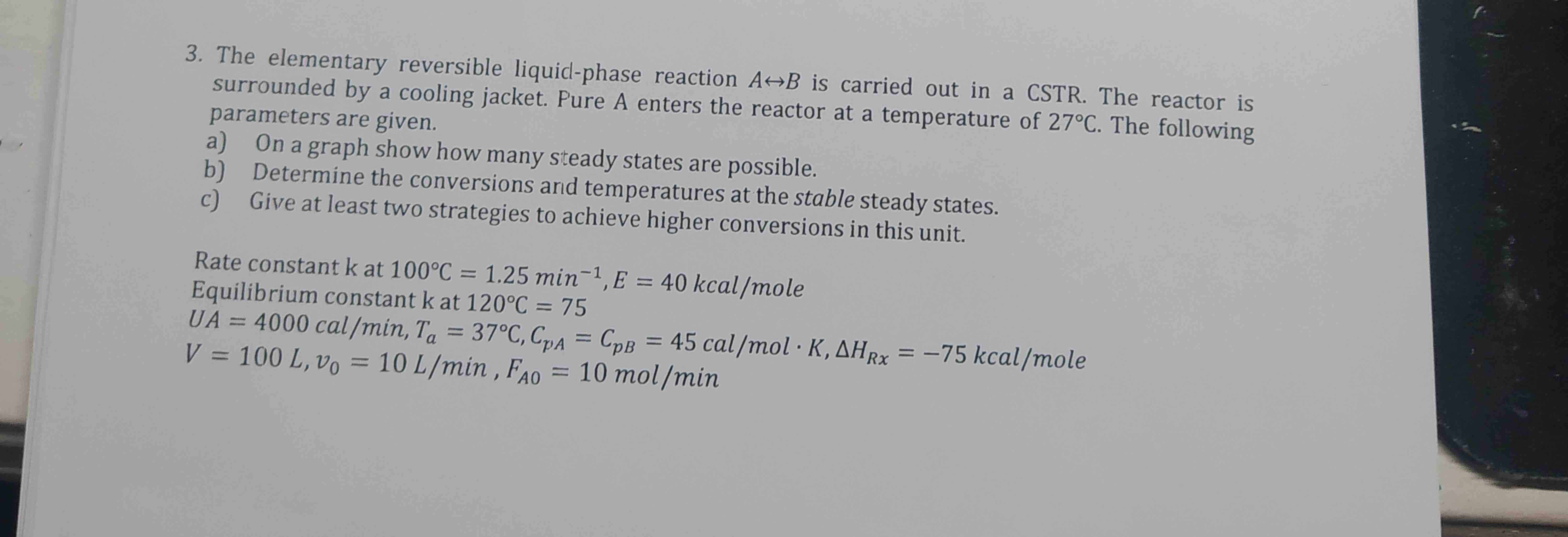 Solved The elementary reversible liquid-phase reaction | Chegg.com