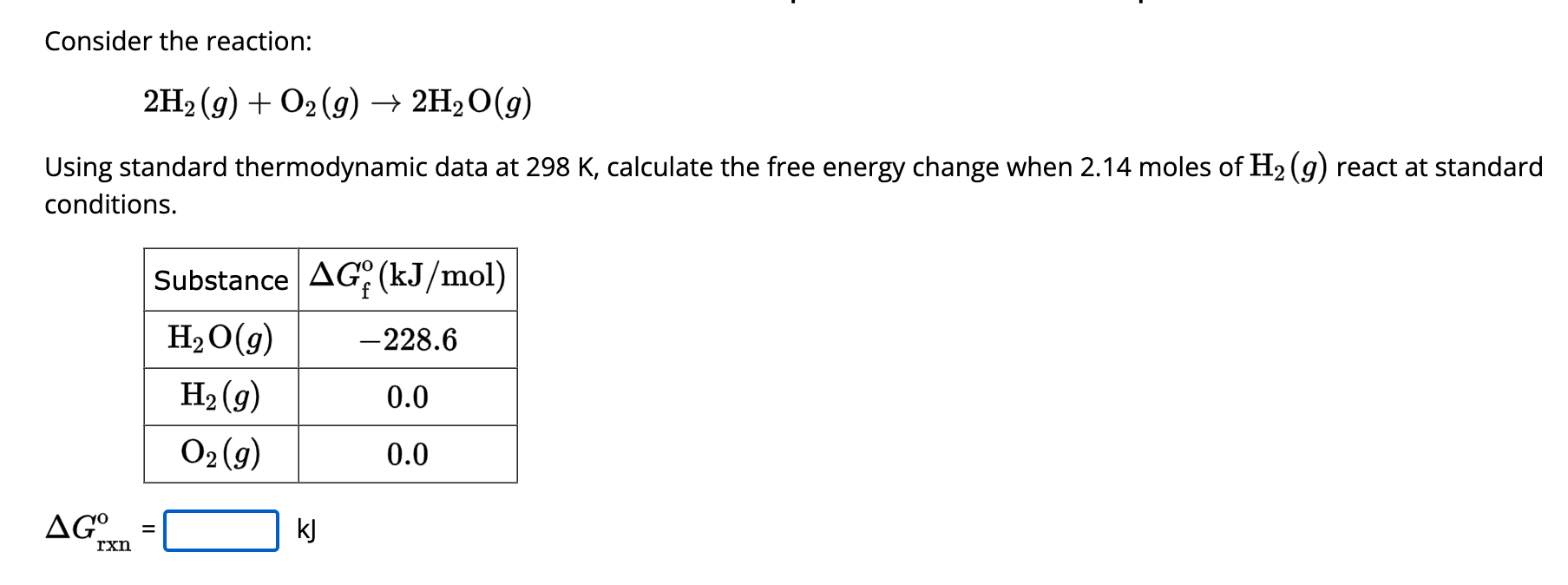 Solved Consider the reaction: 2H2(g)+O2(g)→2H2O(g) Using | Chegg.com