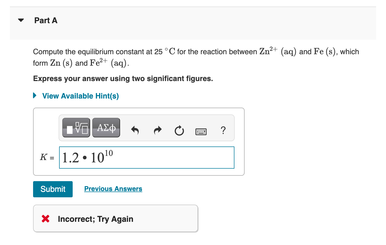 Solved Compute the equilibrium constant at 25∘C for the | Chegg.com