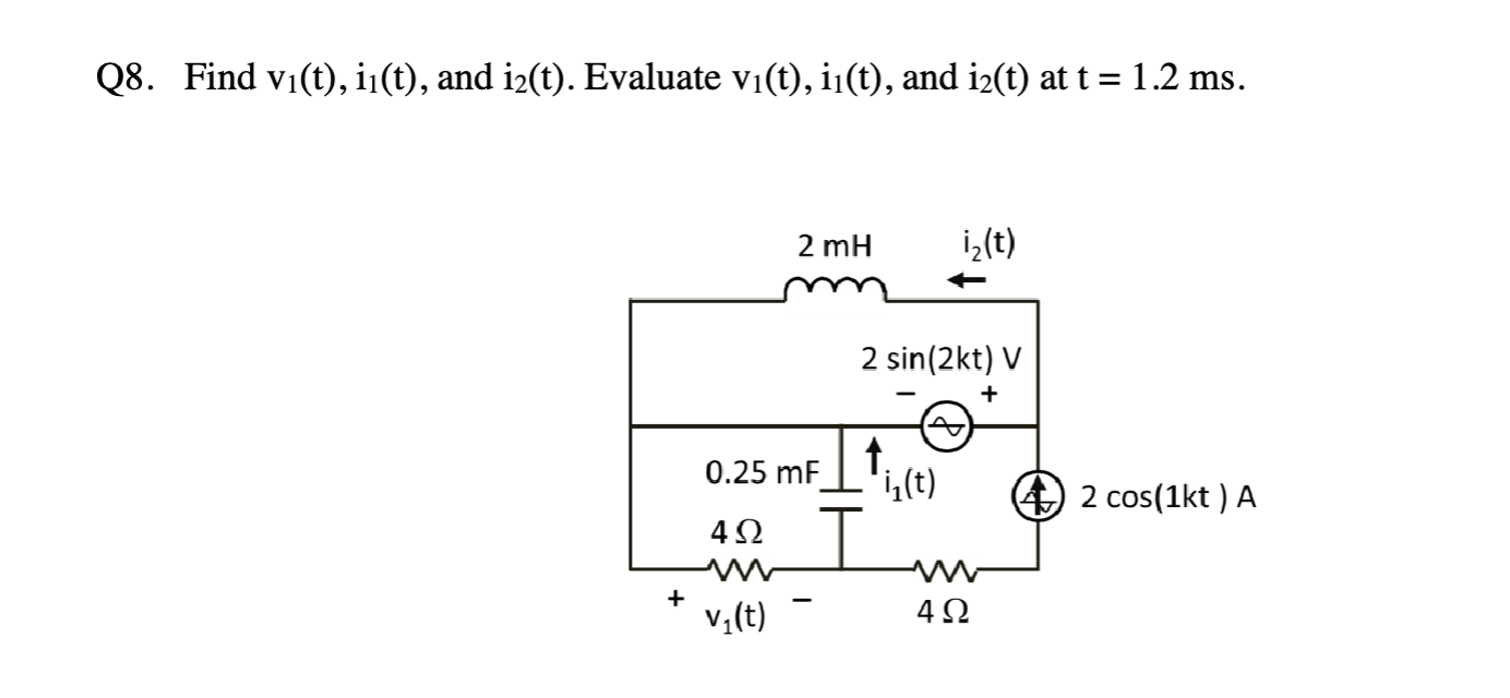 Solved Q8. Find v1(t),i1(t), and i2(t). Evaluate | Chegg.com