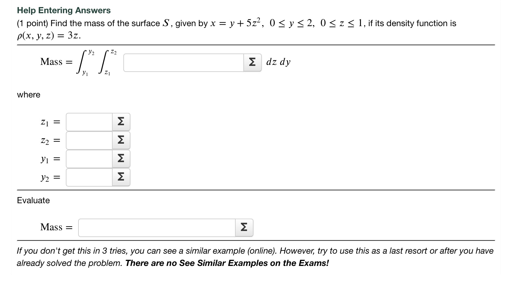 Help Entering Answers(1 ﻿point) ﻿Find the mass of the | Chegg.com