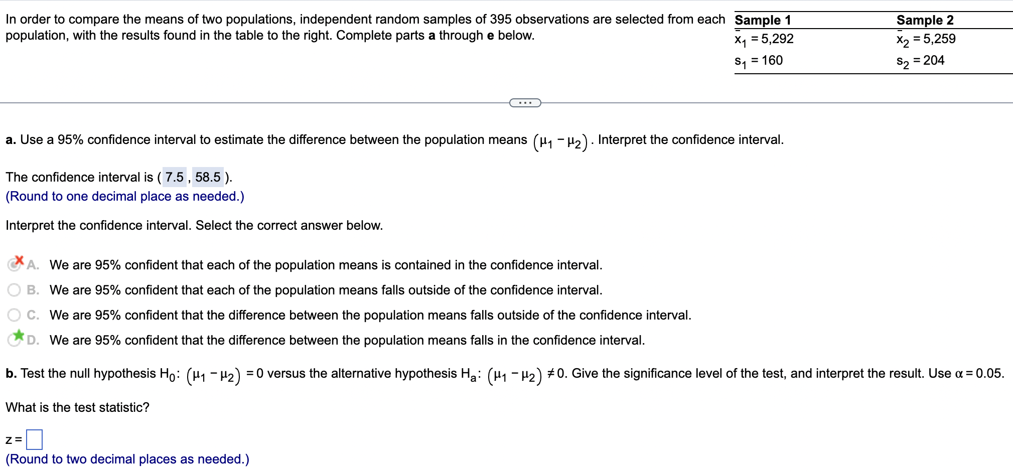 Solved In order to compare the means of two populations, | Chegg.com