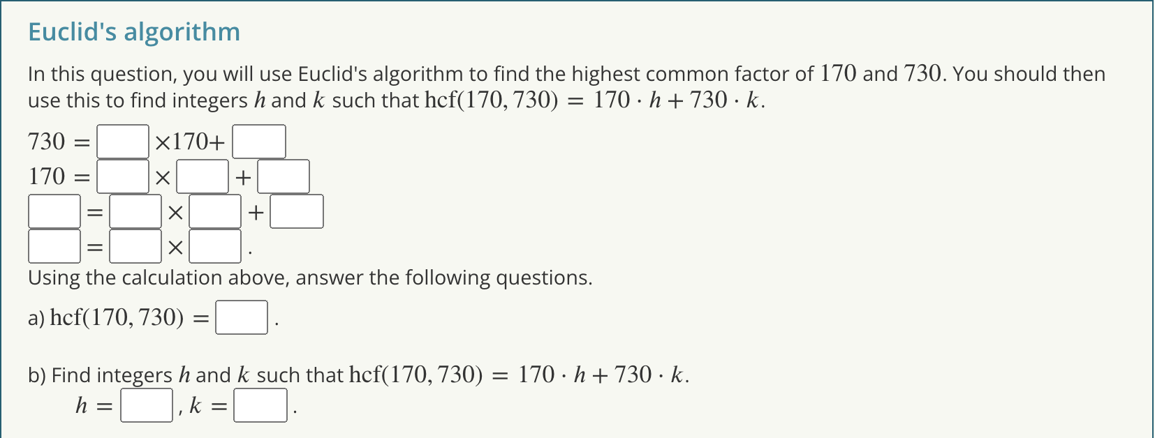 Solved Euclid's algorithm In this question, you will use | Chegg.com