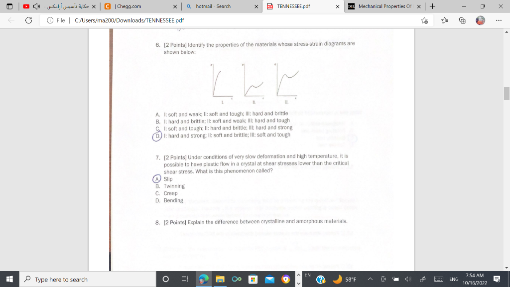 Solved 6. [2 Points] Identify the properties of the | Chegg.com