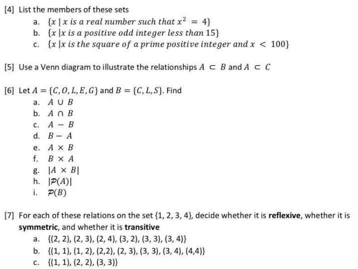 Solved [4] List the members of these sets a. {x∣x is a real | Chegg.com
