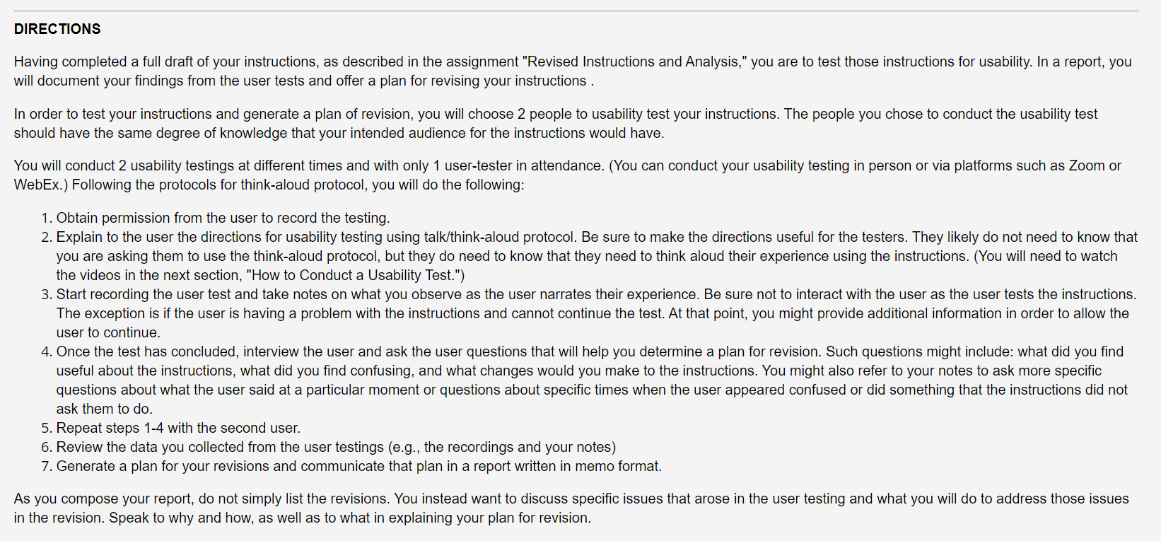 Solved Having completed a full draft of your instructions, | Chegg.com