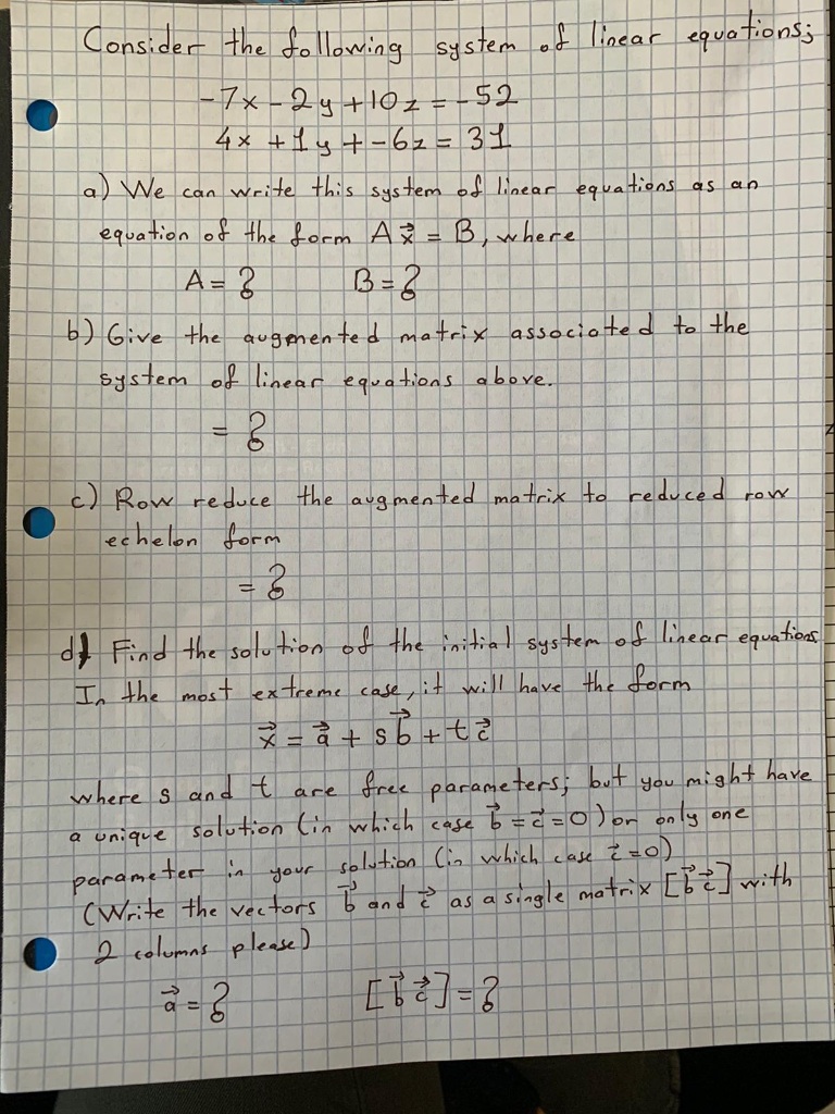 Solved equations; Consider the following system of linear - | Chegg.com