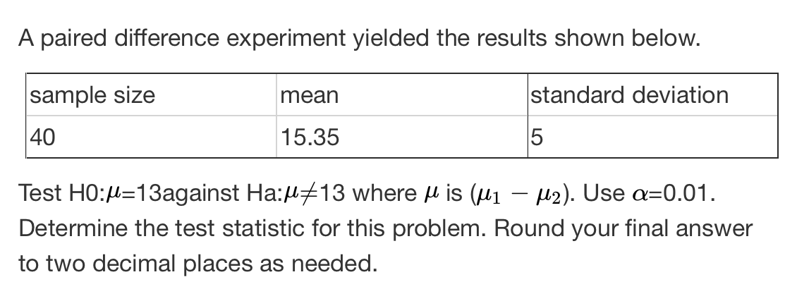 Solved A paired difference experiment yielded the results | Chegg.com