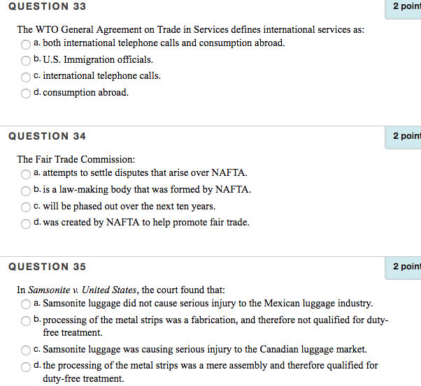Solved QUESTION 33 2 point The WTO General Agreement on | Chegg.com