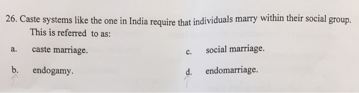 Solved 26. Caste systems like the one in India require that | Chegg.com