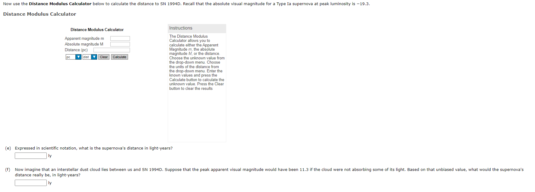 Now use the Distance Modulus Calculator below to | Chegg.com