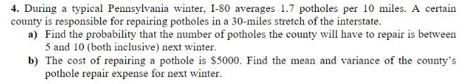 Solved During a typical Pennsylvania winter, I-80 ﻿averages | Chegg.com