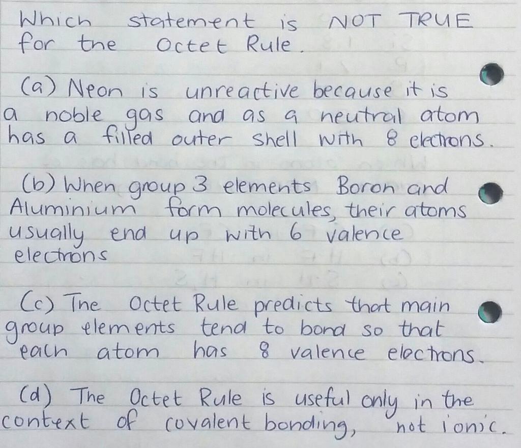 Solved Which for the NOT TRUE statement is Octet Rule. (a) | Chegg.com