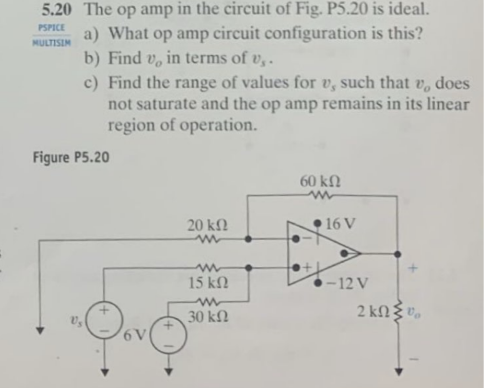 Solved 5.20 ﻿The op ﻿amp in ﻿the circuit of ﻿Fig. P5.20 is | Chegg.com