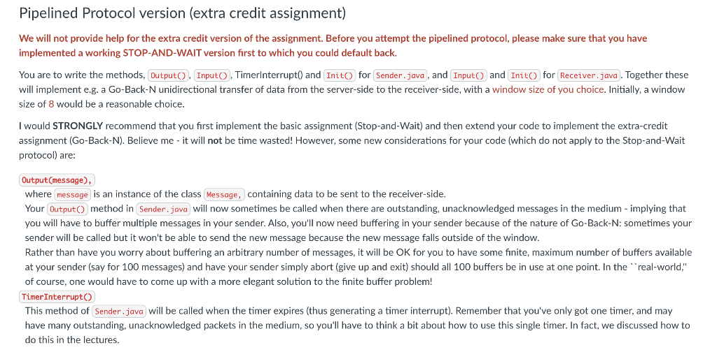 Pipelined Protocol version (extra credit assignment) | Chegg.com