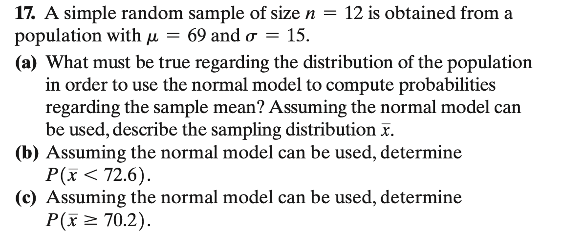Solved 17. A simple random sample of size n=12 is obtained | Chegg.com