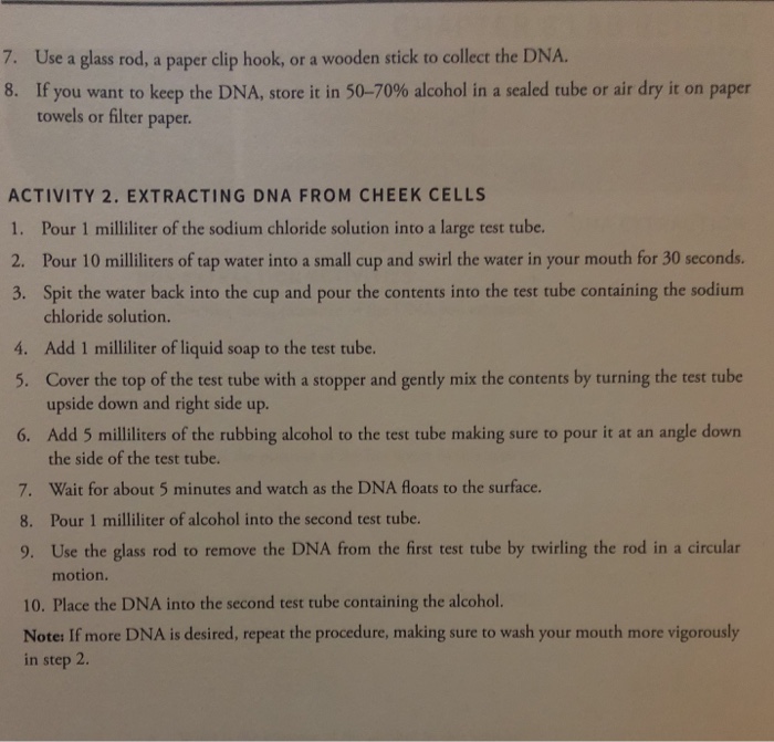 Solved DNA EXTRACTION DNA EXTRACTION ACTIVITIES 1. Describe | Chegg.com