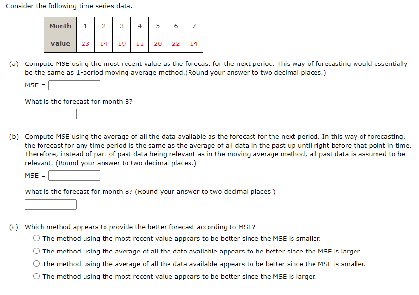Solved Consider the following time series data. (a) Compute | Chegg.com