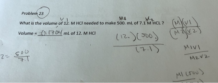 Solved what is the volume of 12. M HCl needed to make 500. | Chegg.com