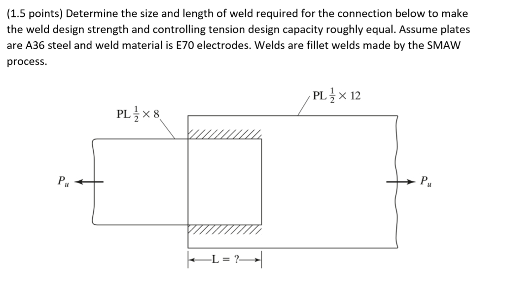 Solved (1.5 points) Determine the size and length of weld | Chegg.com