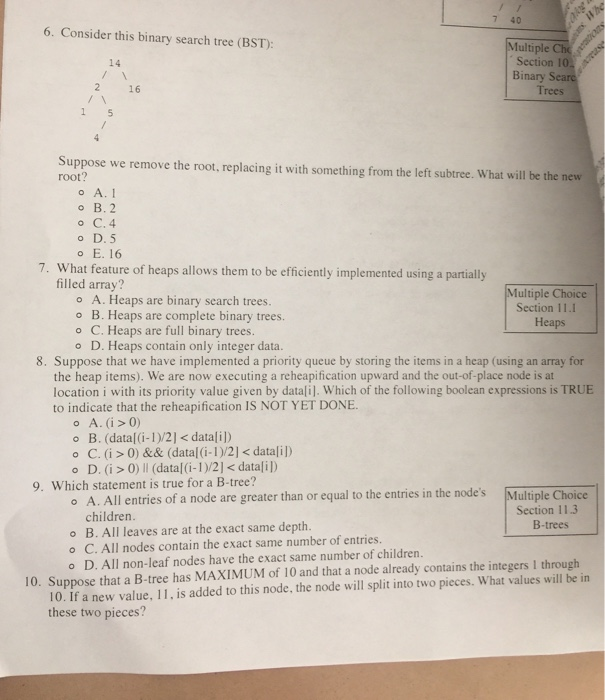 Solved 7 40 6. Consider this binary search tree (BST): | Chegg.com