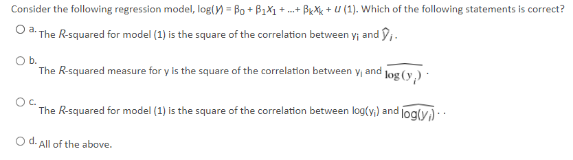 Solved Consider the following regression model, log(y) = Bo | Chegg.com
