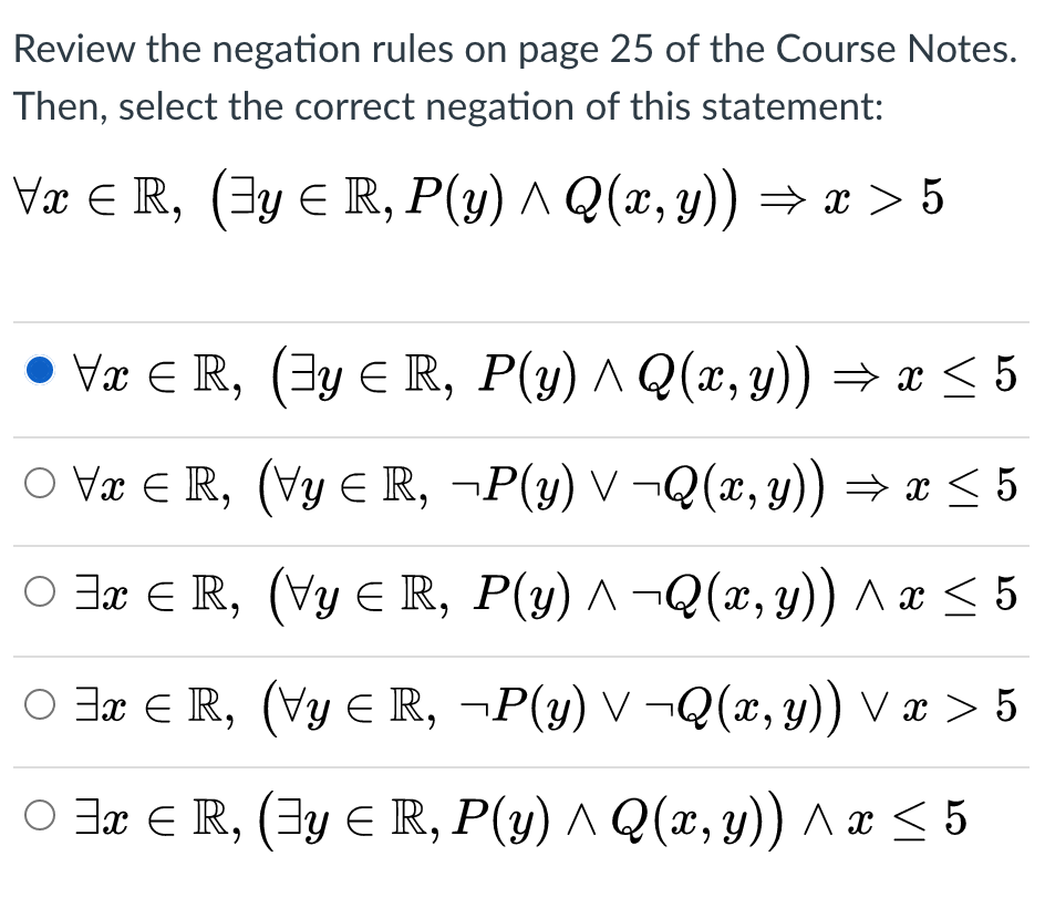 Solved Review the negation rules on page 25 of the Course | Chegg.com