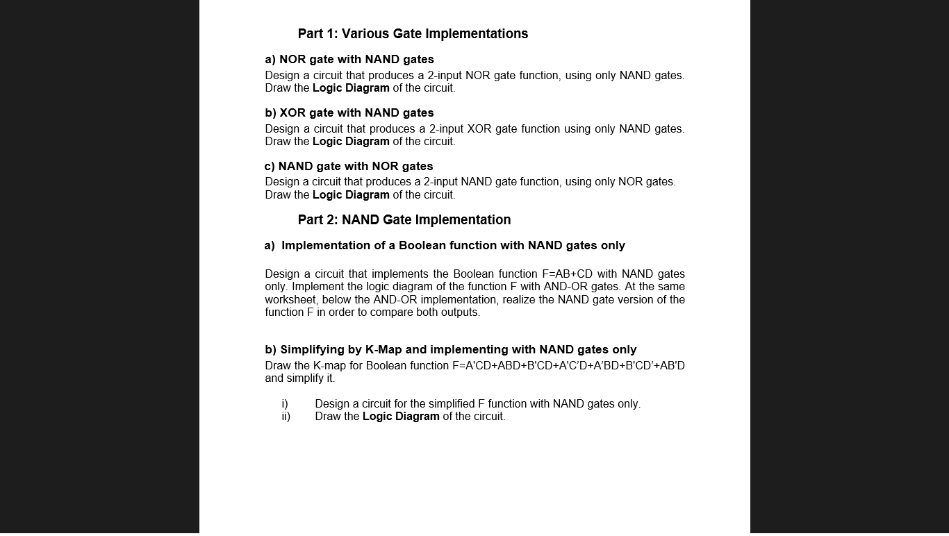 Solved Part 1: Various Gate Implementations a) NOR gate with | Chegg.com
