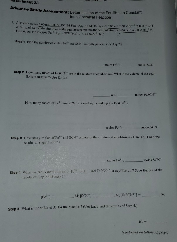 Solved Experiment 23 Advance Study Assignment: Determi udy | Chegg.com Solved Experiment 23 Advance Study Assignment: Determi udy | Chegg.com