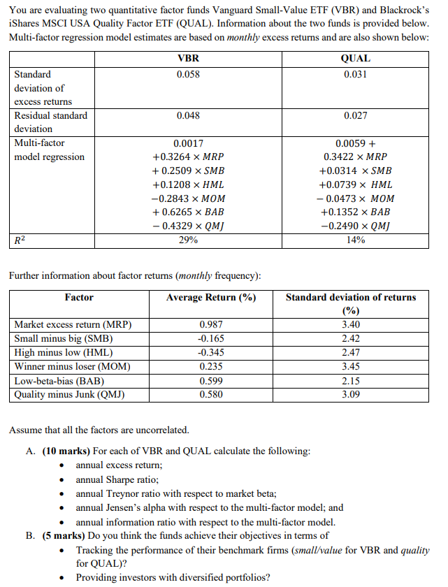 You are evaluating two quantitative factor funds | Chegg.com