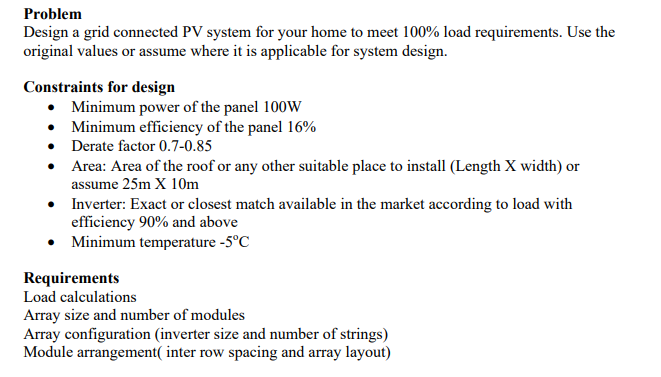 Solved Problem Design a grid connected PV system for your | Chegg.com