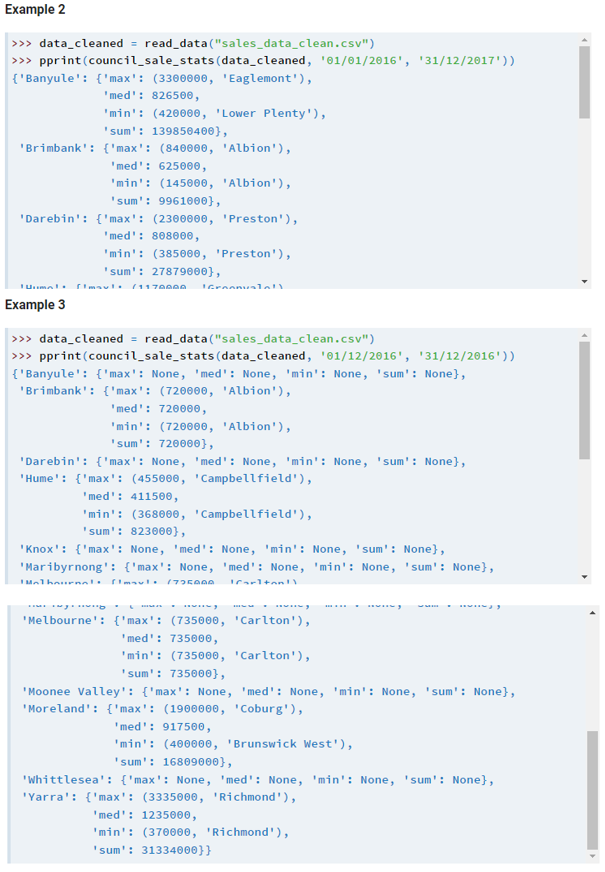 Solved Write a function called council_sale_stats (data, | Chegg.com