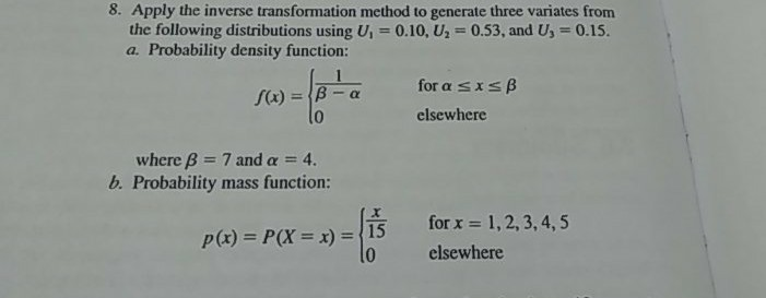 Solved 8. Apply the inverse transformation method to | Chegg.com