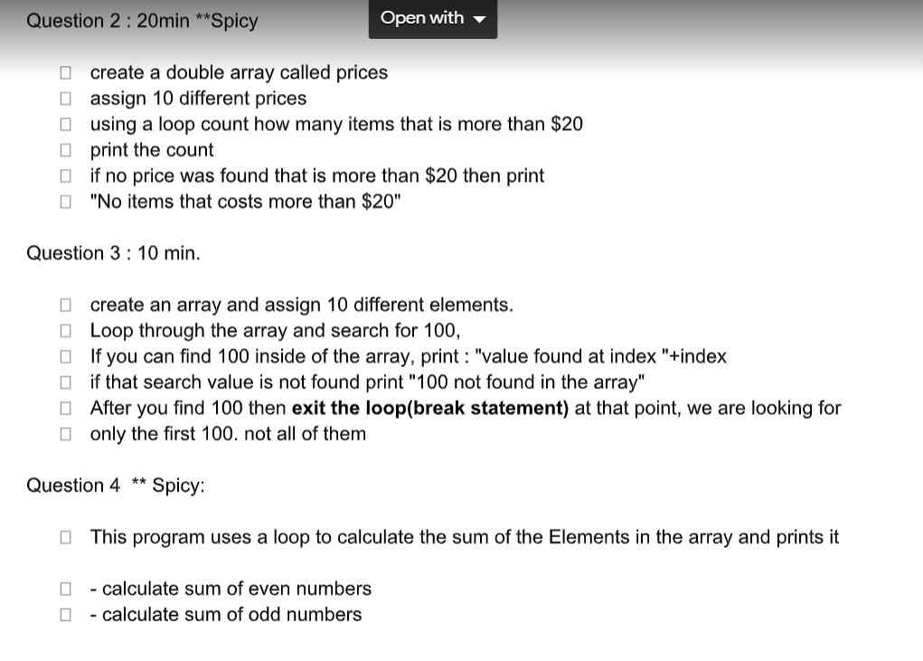 Solved Question 2 : 20min **Spicy Open with create a double | Chegg.com