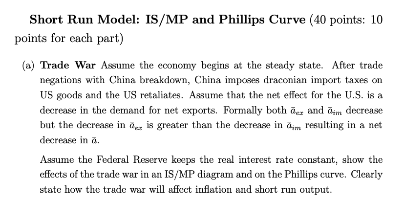 Short Run Model: IS/MP and Phillips Curve (40 points: | Chegg.com