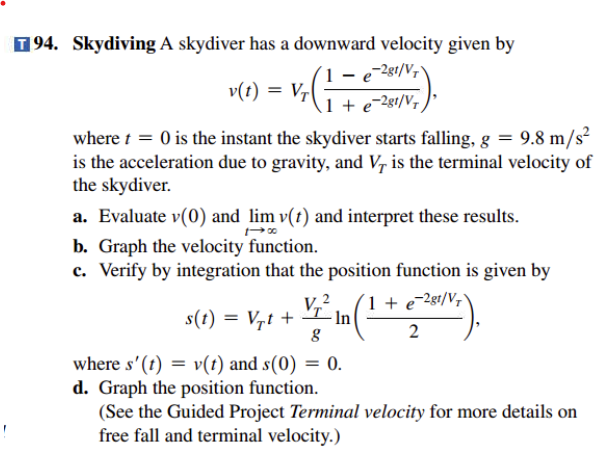 Solved Skydiving A skydiver has a downward velocity given | Chegg.com